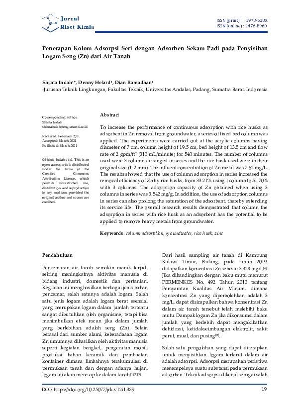 (PDF) Logam Seng ( Zn ) dari Air Tanah