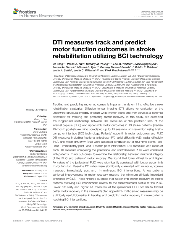 (PDF) DTI measures track and predict motor function outcomes in stroke ...