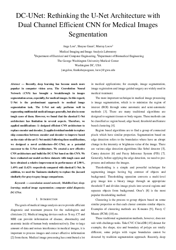 (PDF) DC-UNet: rethinking the U-Net architecture with dual channel efficient CNN for medical ...