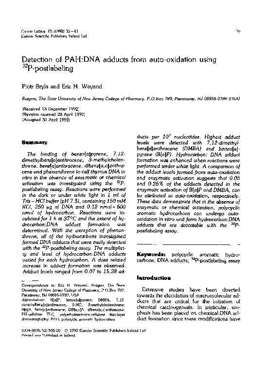 (PDF) Detection of PAH:DNA adducts from auto-oxidation using 32P ...