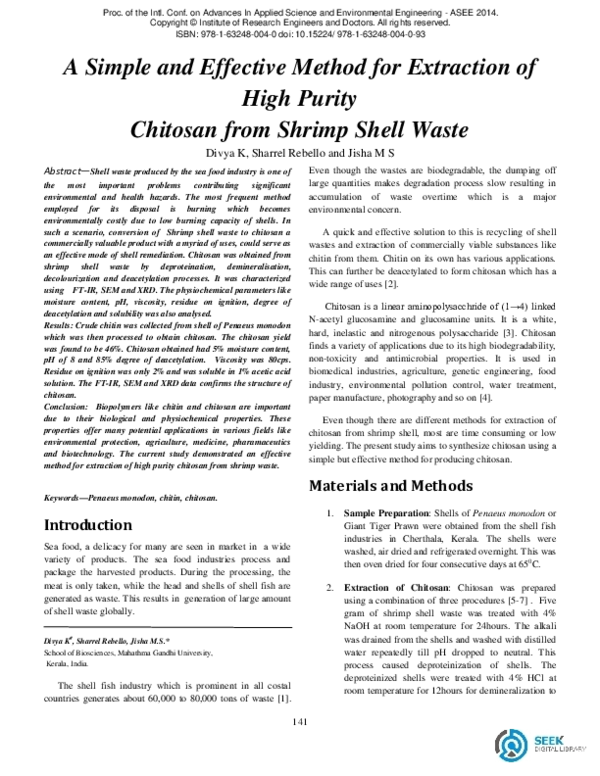 (PDF) A Simple and Effective Method for Extraction of High Purity Chitosan from Shrimp Shell ...