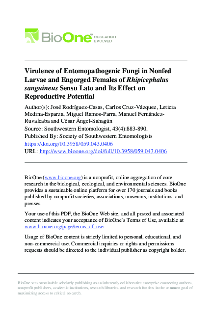 (PDF) Virulence of Entomopathogenic Fungi in Nonfed Larvae and Engorged Females ofRhipicephalus ...