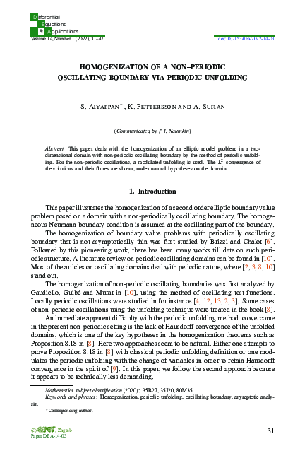 (PDF) Homogenization of a non-periodic oscillating boundary via periodic unfolding