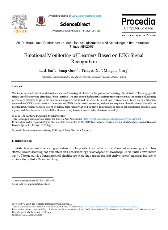 Pdf Emotional Monitoring Of Learners Based On Eeg Signal Recognition
