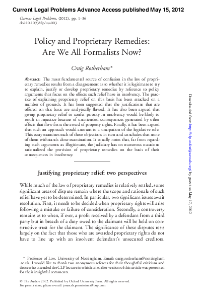(PDF) Policy and Proprietary Remedies: Are We All Formalists Now?