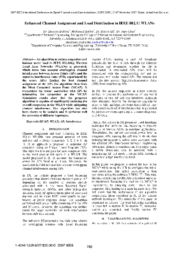 (PDF) Enhanced Channel Assignment and Load Distribution in IEEE 802.11 WLANs | Mohamad Haidar ...