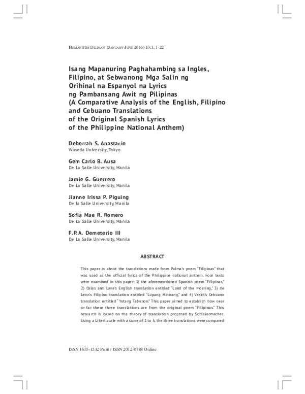 (PDF) Isang mapanuring paghahambing sa Ingles, Filipino, at Sebwanong ...