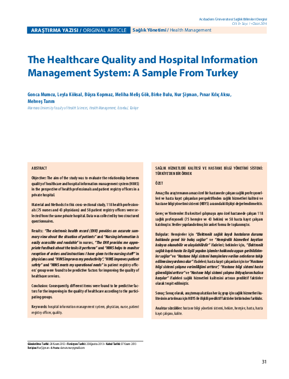 (PDF) The Healthcare Quality and Hospital Information Management System ...