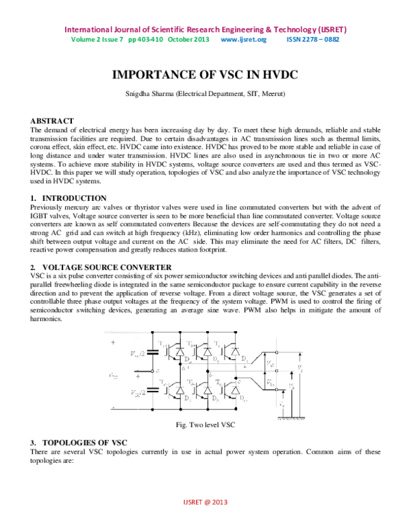 (PDF) Importance of VSC in HVDC