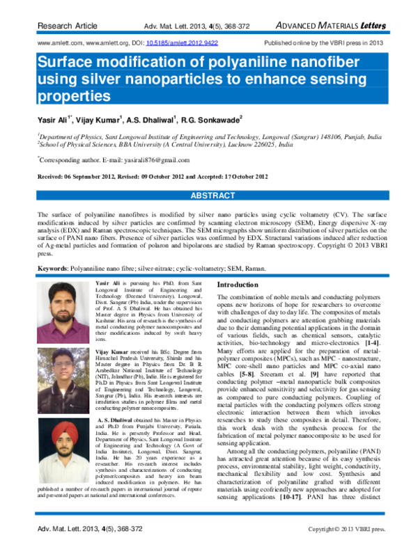 (PDF) Surface Modification Of Polyanniline Nanofiber Using Silver ...