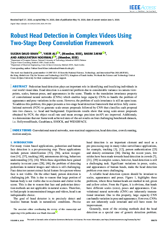 Pdf Robust Head Detection In Complex Videos Using Two Stage Deep Convolution Framework Yasir