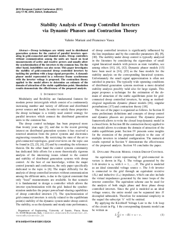 (PDF) Stability analysis of droop controlled inverters via dynamic phasors and contraction theory