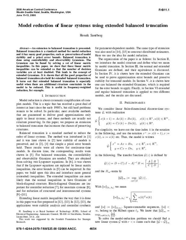 (PDF) Model reduction of linear systems using extended balanced truncation