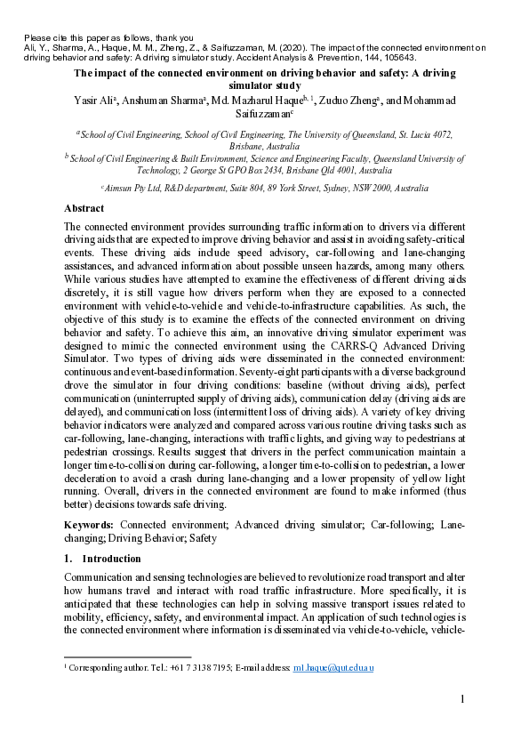 (PDF) The impact of the connected environment on driving behavior and safety: A driving ...