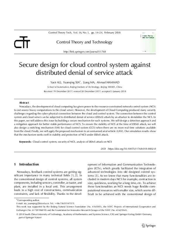 (PDF) Secure design for cloud control system against distributed denial of service attack