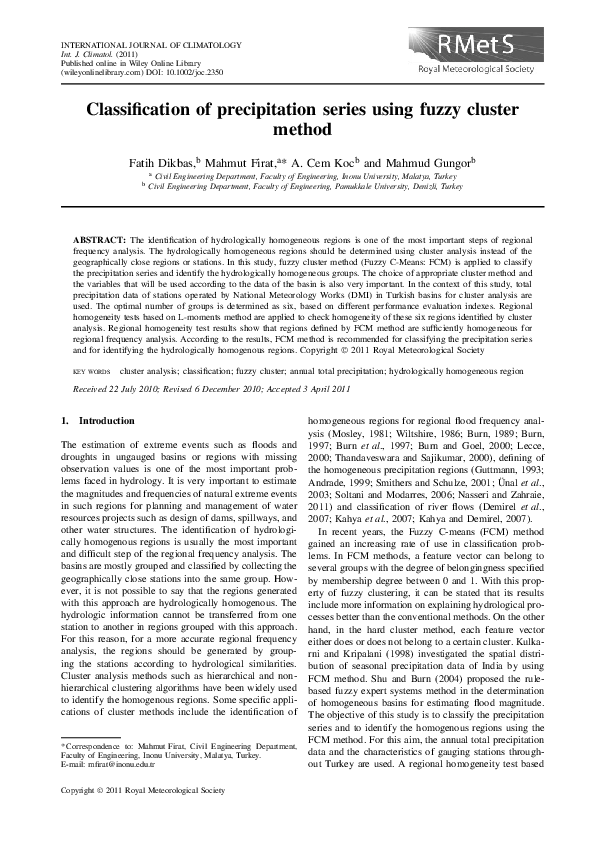 Pdf Classification Of Precipitation Series Using Fuzzy Cluster Method