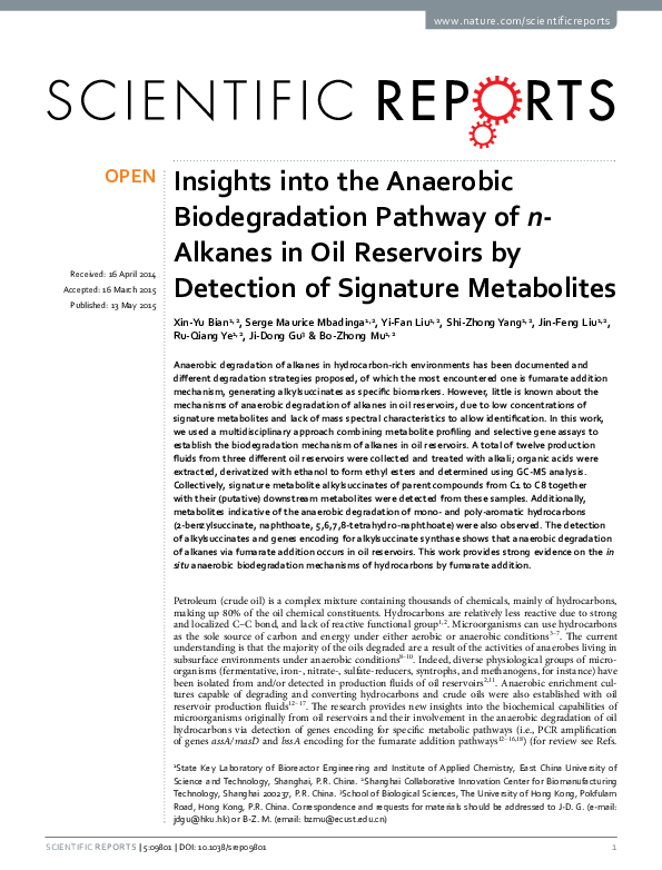 (PDF) Insights into the Anaerobic Biodegradation Pathway of n-Alkanes ...