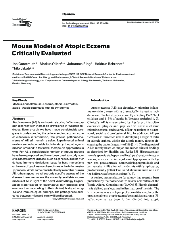 (PDF) Mouse Models of Atopic Eczema Critically Evaluated