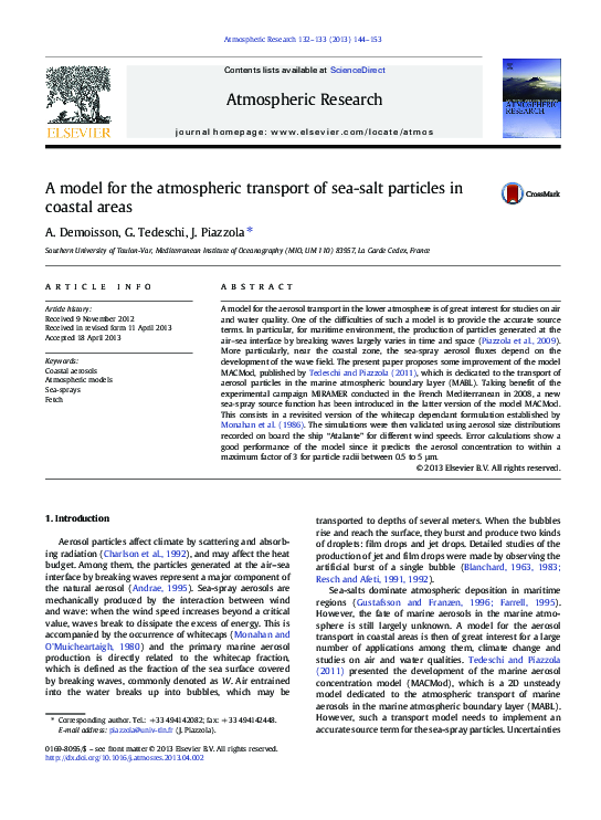 (PDF) A model for the atmospheric transport of sea-salt particles in ...