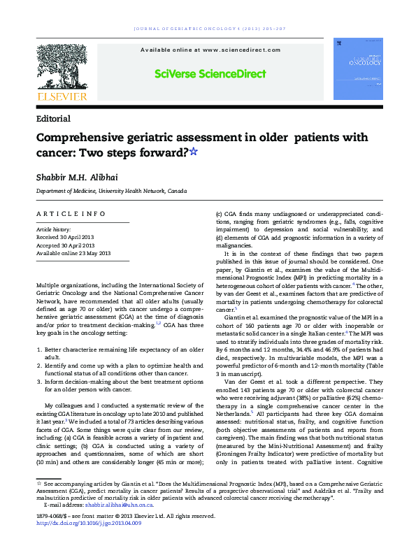 (PDF) Comprehensive geriatric assessment in older patients with cancer: Two steps forward?