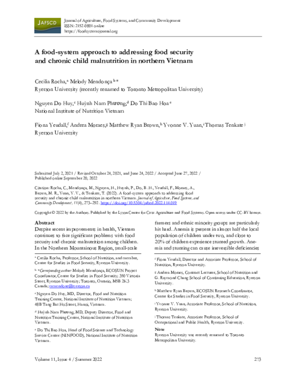(PDF) A food-system approach to addressing food security and chronic ...