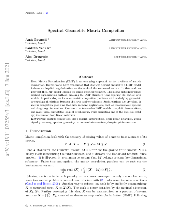 (PDF) Spectral Geometric Matrix Completion