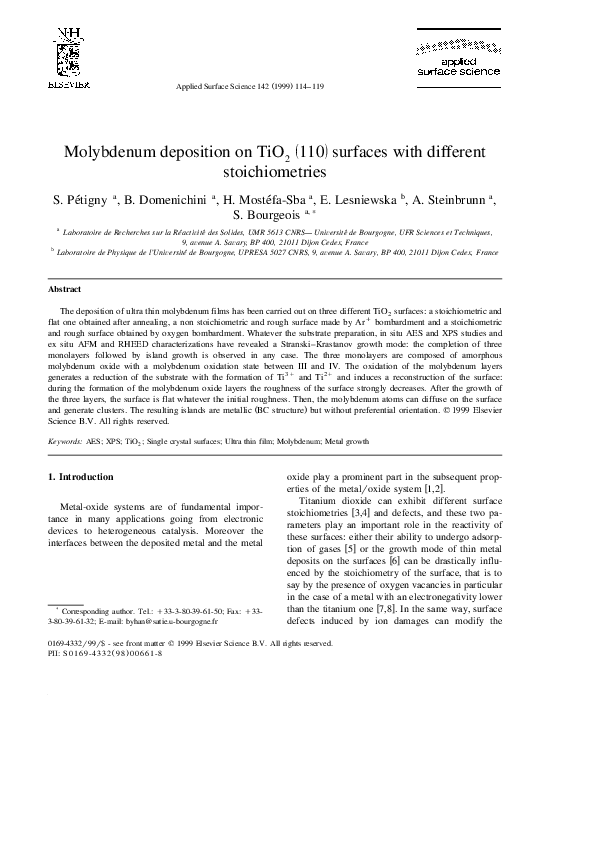 (PDF) Molybdenum deposition on TiO2 (110) surfaces with different ...