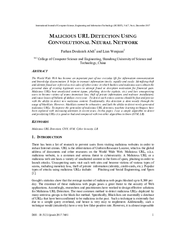 (PDF) Malicious URL Detection Using Convolutional Neural Network