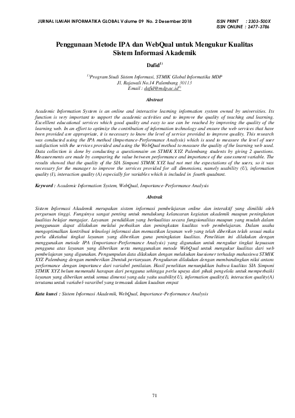 (PDF) Penggunaan Metode IPA dan WebQual untuk Mengukur Kualitas Sistem Informasi Akademik ...