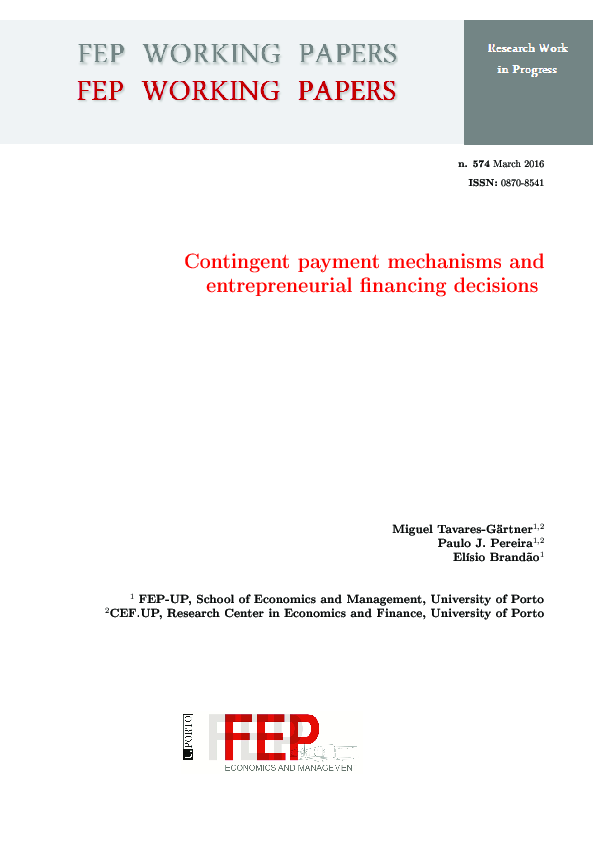 (PDF) Contingent Payment Mechanisms and Entrepreneurial Financing Decisions