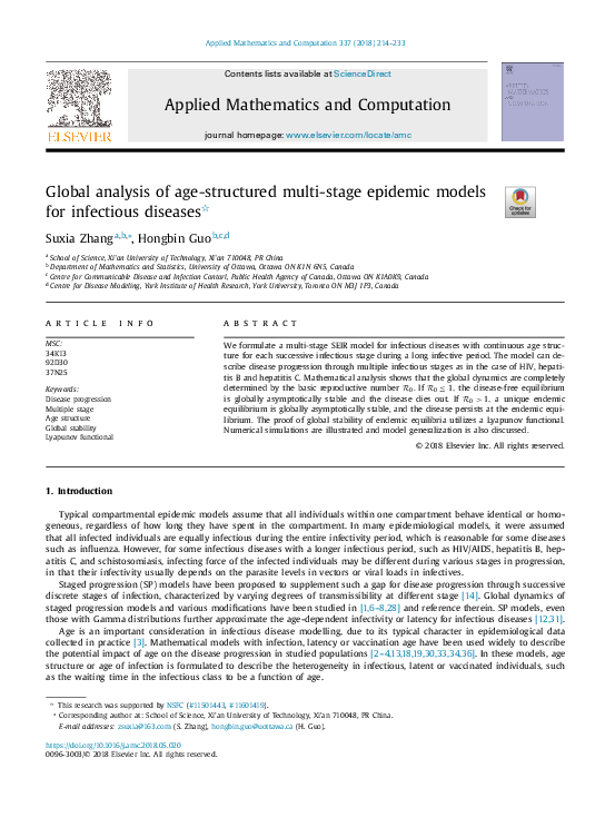 (PDF) Global analysis of age-structured multi-stage epidemic models for infectious diseases