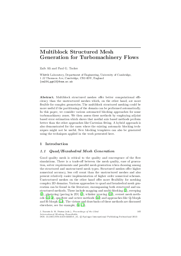 Pdf Multiblock Structured Mesh Generation For Turbomachinery Flows 4596