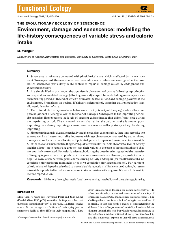 (PDF) Environment, damage and senescence: modelling the life-history ...