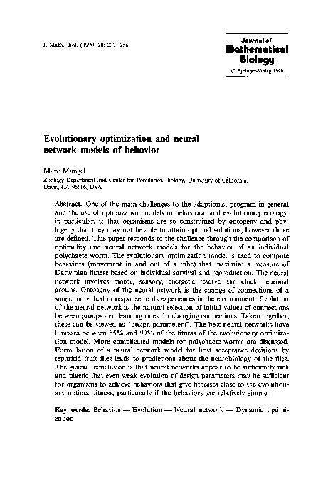 (PDF) Evolutionary optimization and neural network models of behavior