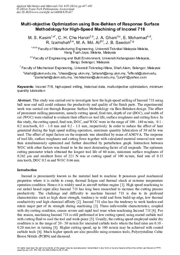 (PDF) Multi-objective Optimization using Box-Behken of Response Surface ...