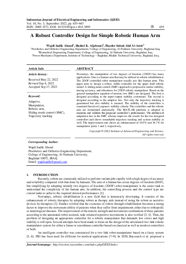 (PDF) A Robust Controller Design for Simple Robotic Human Arm