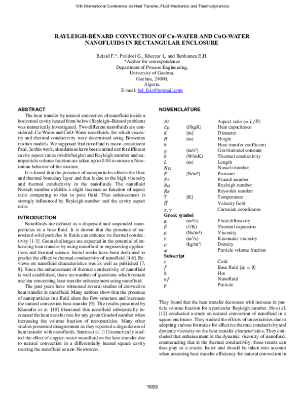 (PDF) Rayleigh-benard convection of cu-water and cuo-water nanofluids in rectangular enclosure