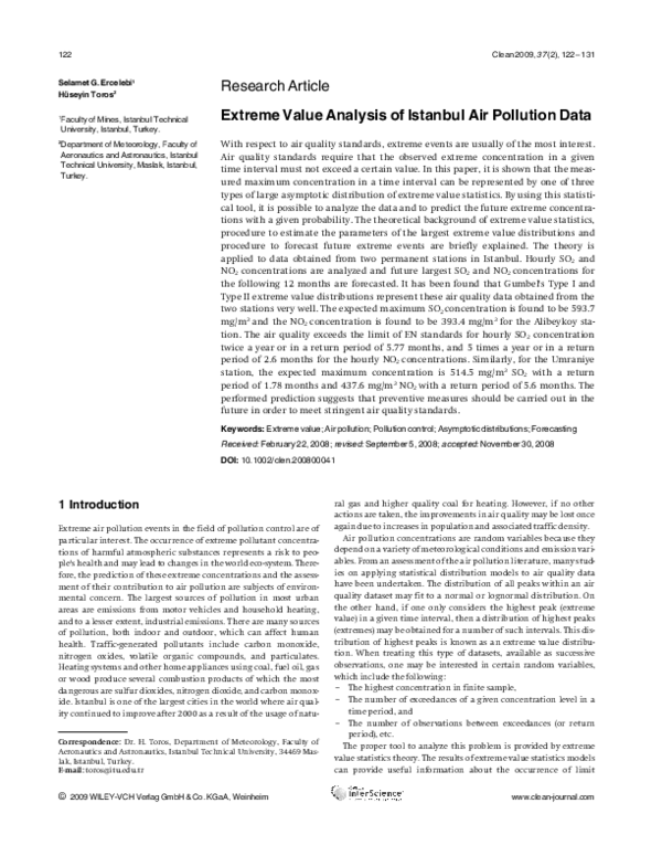 (PDF) Extreme Value Analysis of Istanbul Air Pollution Data
