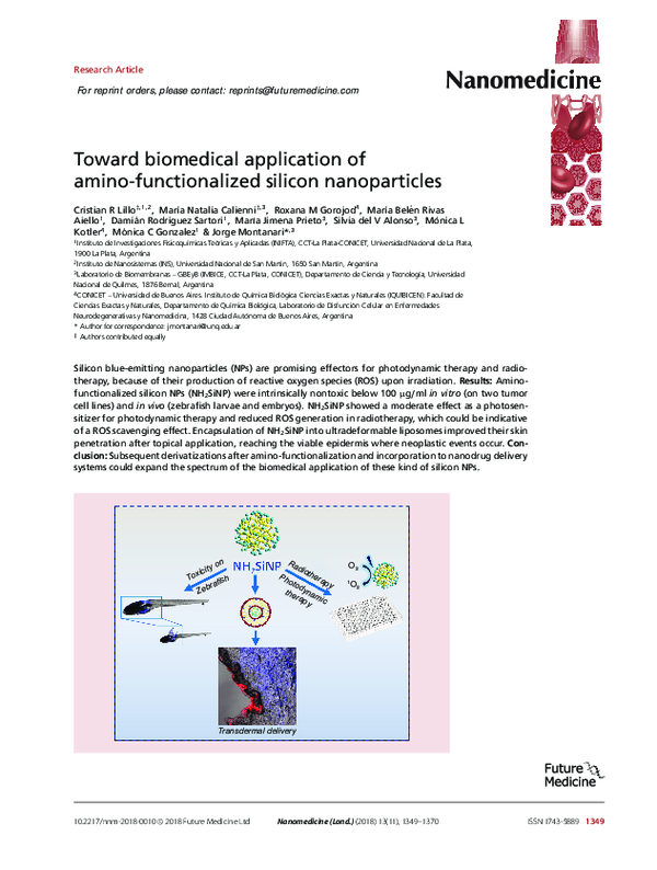 (PDF) Toward biomedical application of amino-functionalized silicon nanoparticles