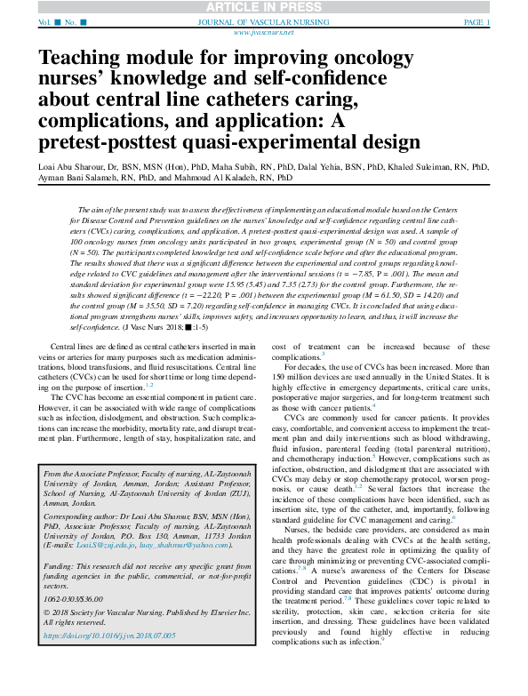 (PDF) Teaching module for improving oncology nurses' knowledge and self ...