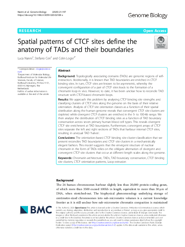 (PDF) Spatial patterns of CTCF sites define the anatomy of TADs and ...
