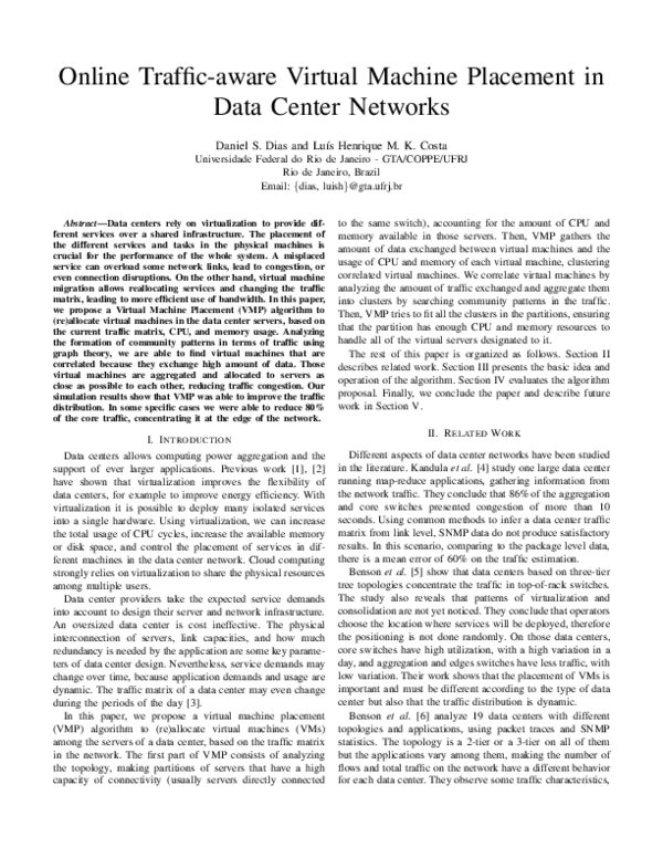 (PDF) Online traffic-aware virtual machine placement in data center networks