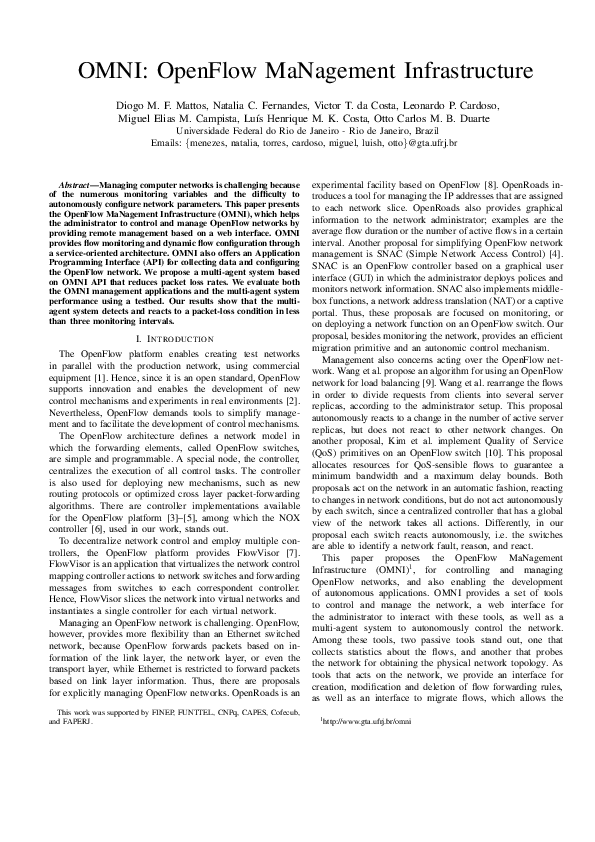 (PDF) OMNI: OpenFlow MaNagement Infrastructure