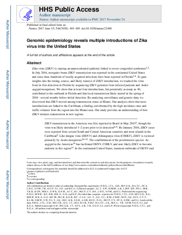 (PDF) Zika Virus: Multiple US Introductions Revealed