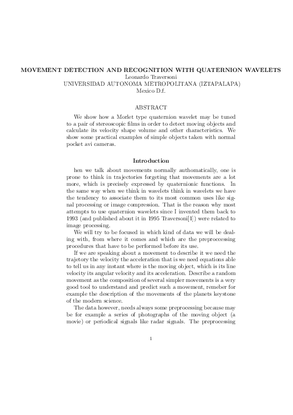 (PDF) Movement Detection and Recognition with Quaternion Wavelets