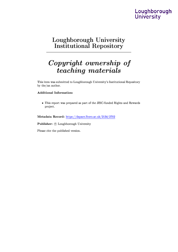 (PDF) Copyright ownership of teaching materials