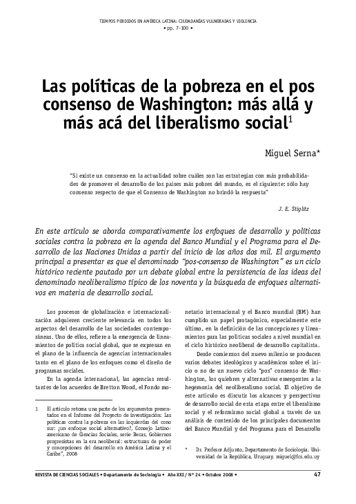 (PDF) Las políticas de la pobreza en el pós consenso de Washington: más ...