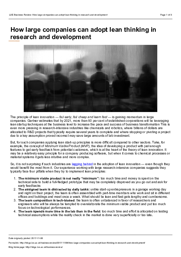 (PDF) How large companies can adopt lean thinking in research and ...
