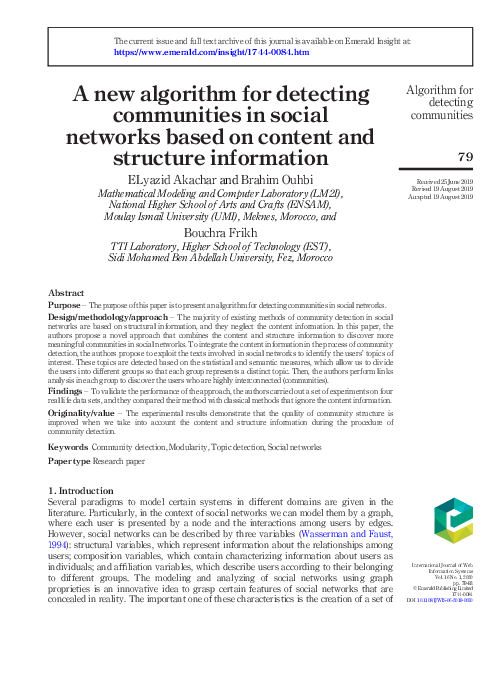 (PDF) A new algorithm for detecting communities in social networks based on content and ...