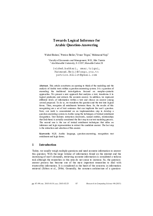 (PDF) Towards Logical Inference for Arabic Question-Answering